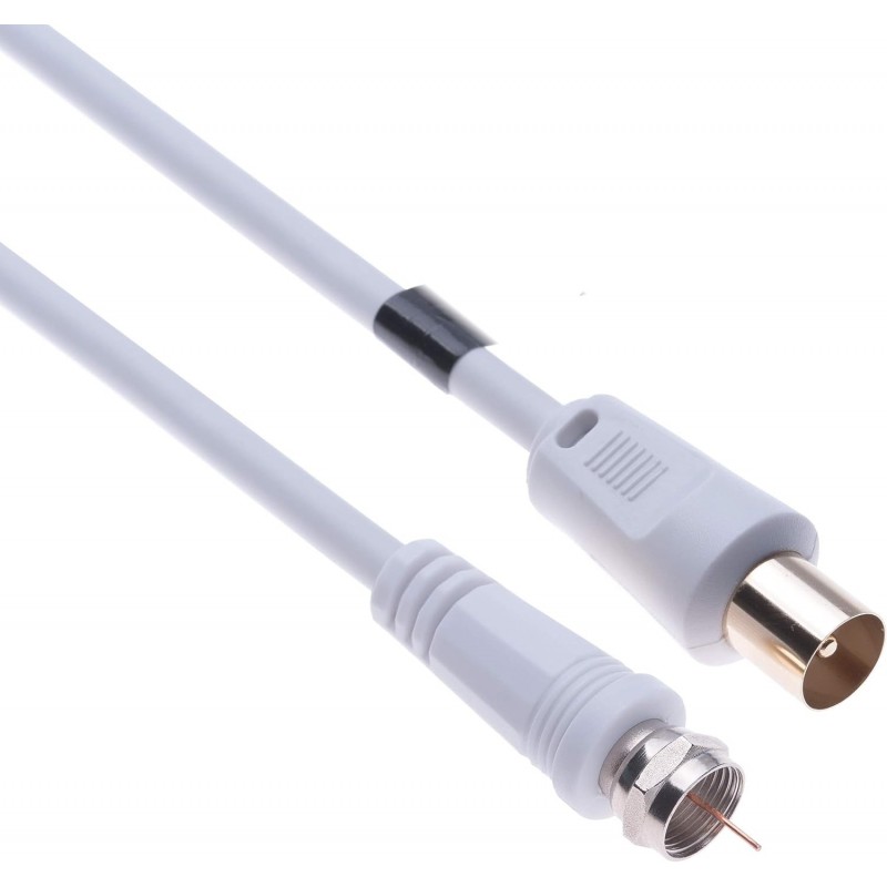 Cabo Coaxial Aéreo de 2m, Conector F para RF, Branco - Oservidor.pt
